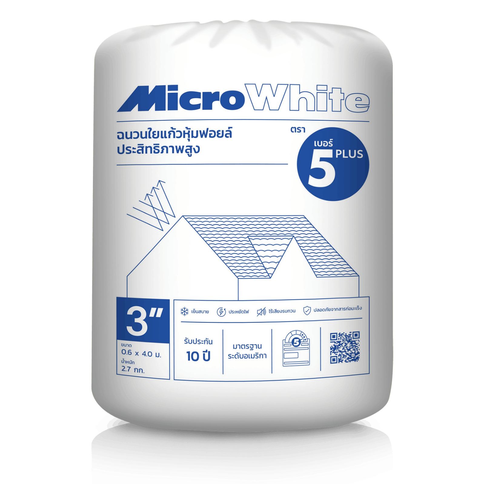 ฉนวนใยแก้วกันความร้อน Micro White รุ่น No5 Plus 3"(10แถม1 ส่งฟรี ...